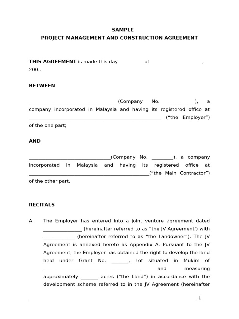 Construction Project Management Agreement | PDF | Breach Of Contract ...