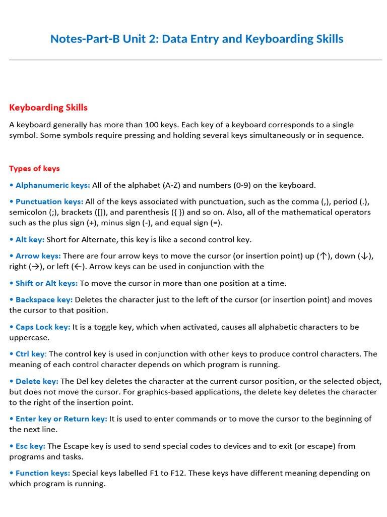 9 Notes For Data Entry and Keyboarding Skill | PDF | Computer Keyboard ...