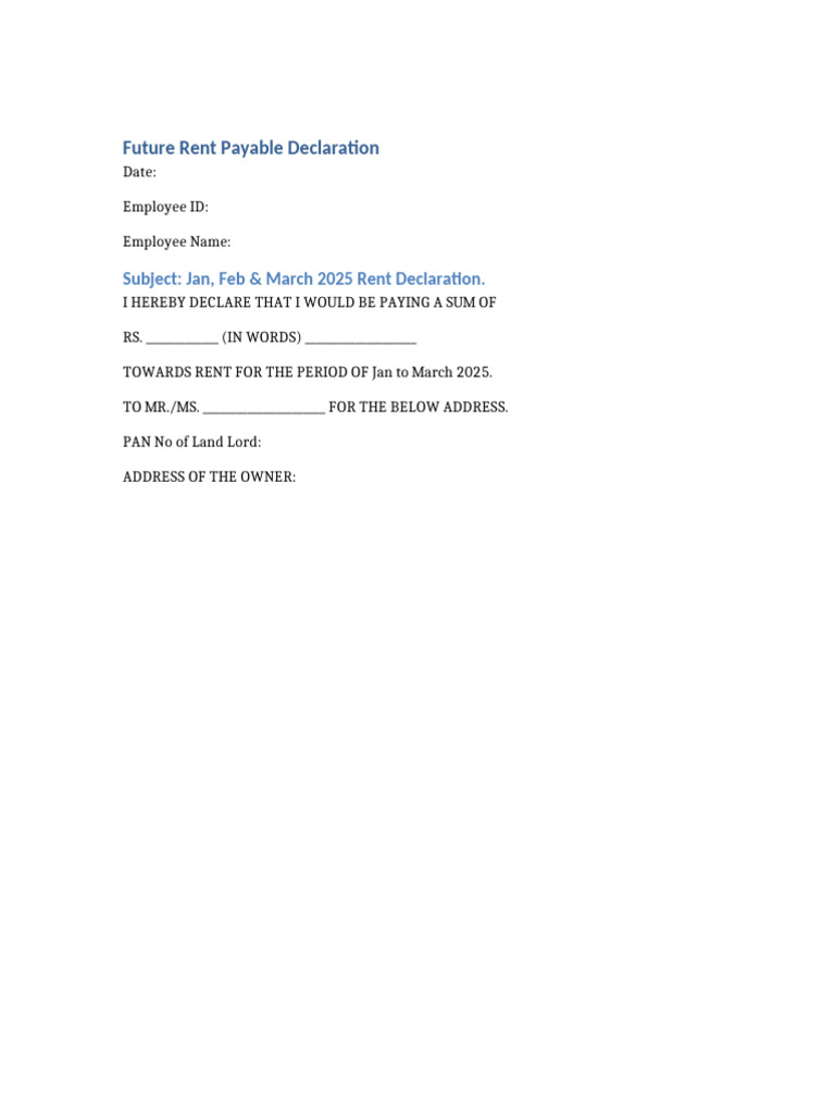 Future Rent Declaration 2025 | PDF