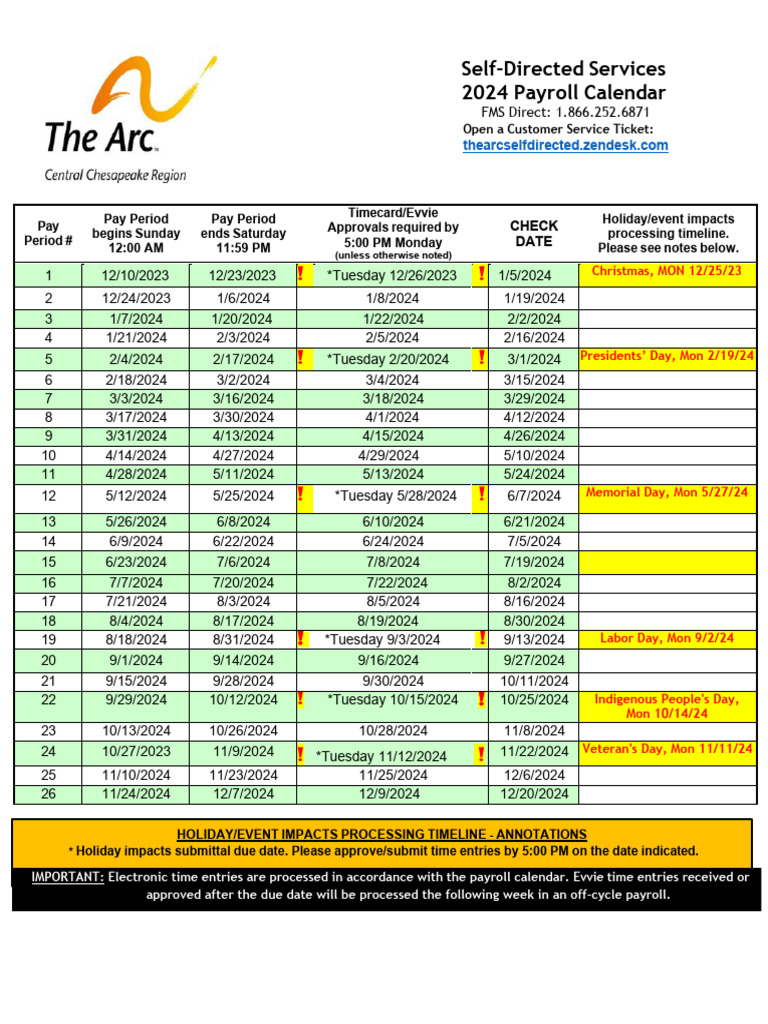 2024 Payroll Calendar for Self-Directed Services | PDF | Public Holiday ...