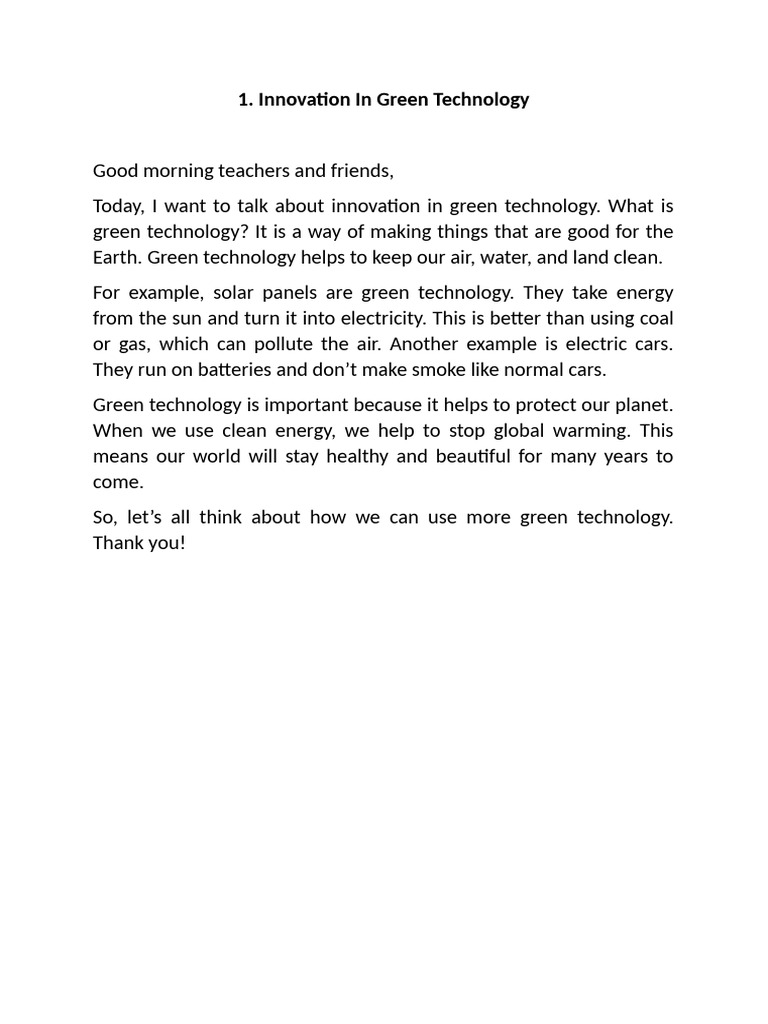 1. Innovation in Green Technology | PDF