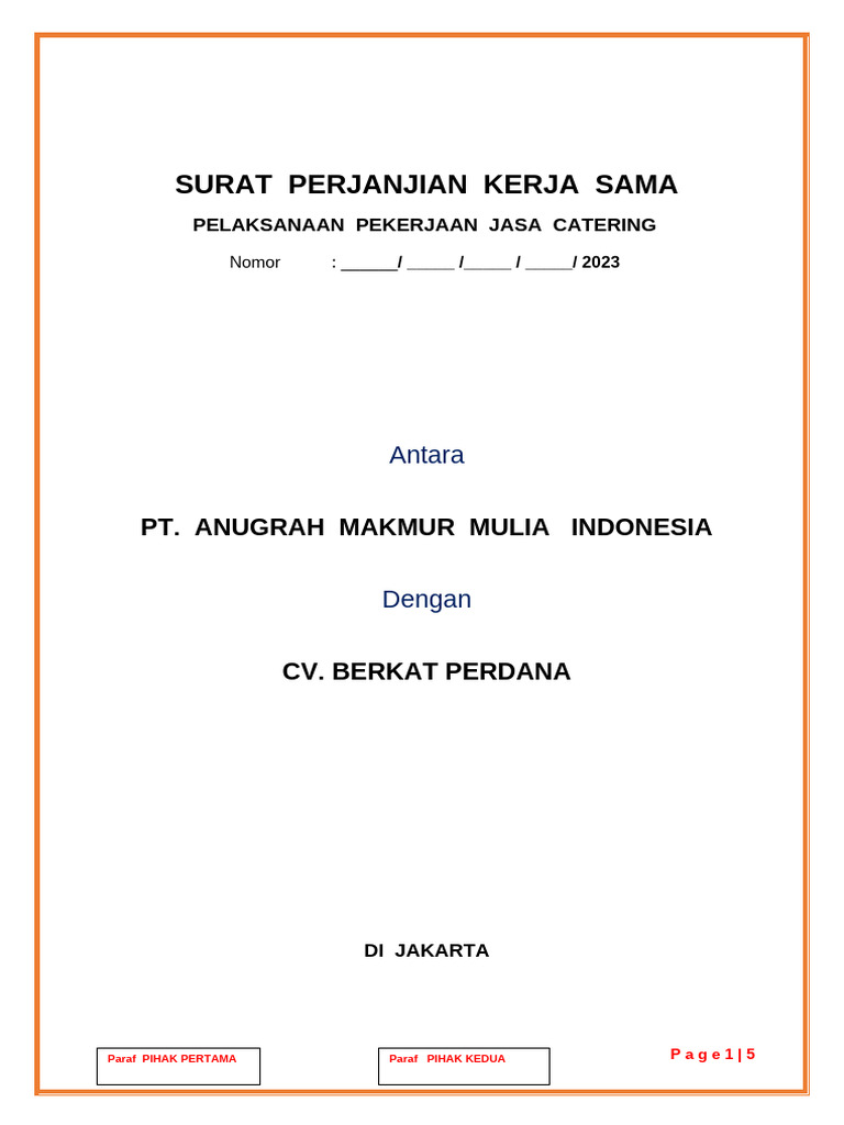 Kerja Sama Jasa Catering Berkat Perdana | PDF