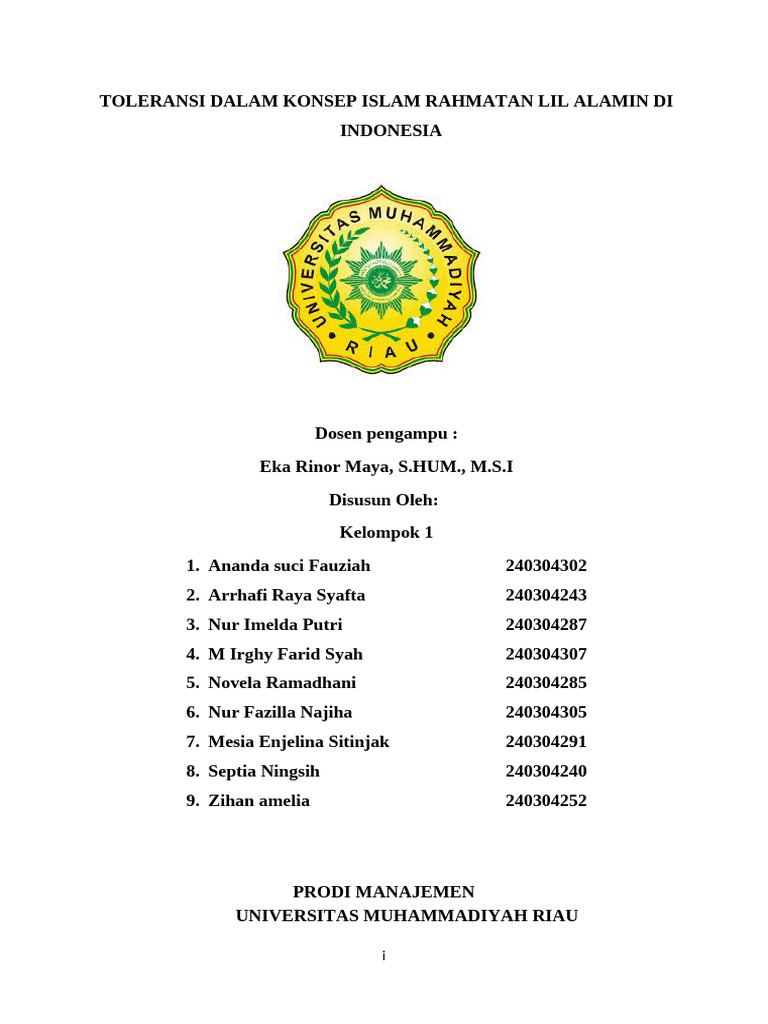Toleransi Dalam Konsep Islam Rahmatan Lil Alamin Di Indonesia (Kl1) | PDF