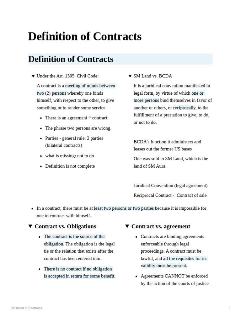 Definition of Contracts Notes | PDF | Lease | Taxes