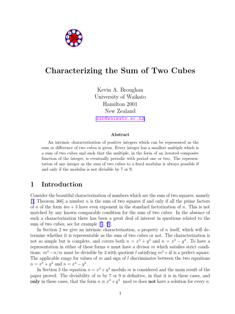 Difference Cubes Pdf Number Theory Mathematics 7626