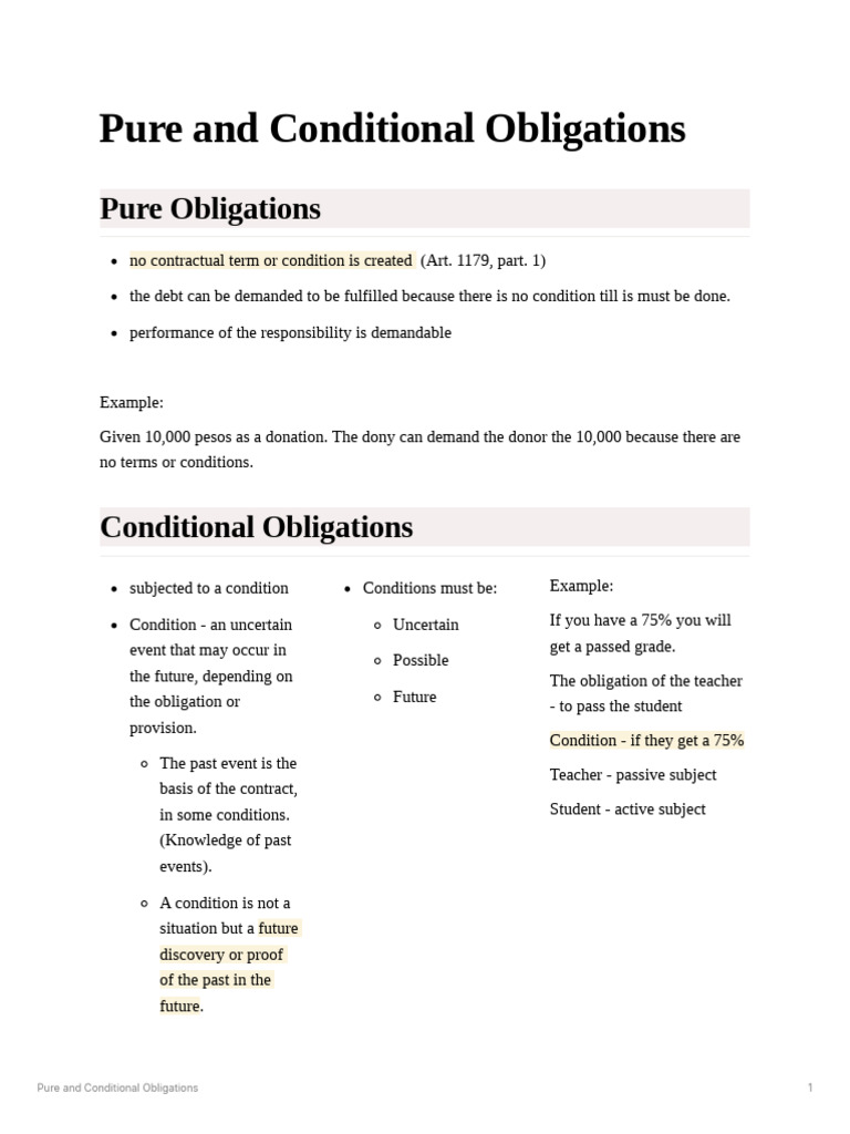 Pure and Conditional Obligations Notes | PDF | Lease | Debtor