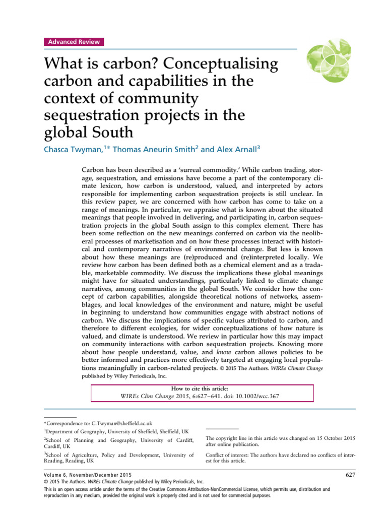 WIREs Climate Change - 2015 - Twyman - What Is Carbon Conceptualising ...