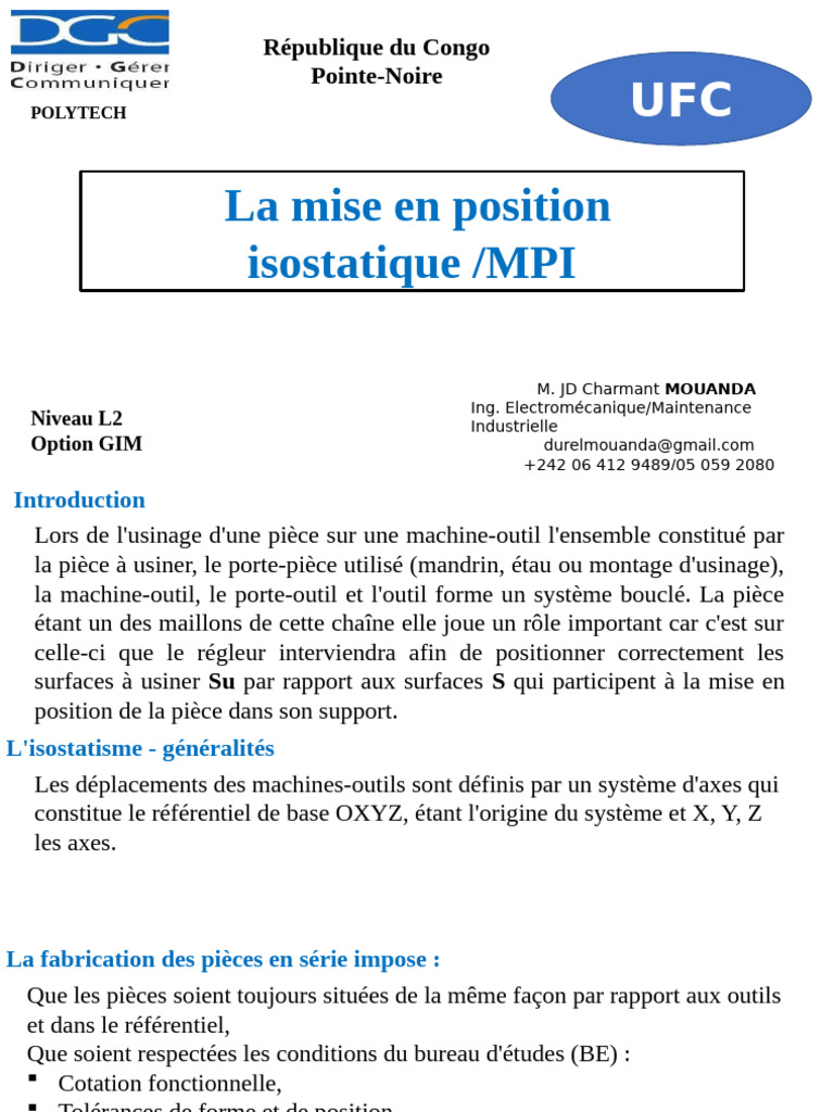 Introduction à la Mise en Position Isostatique | PDF | Usinage ...