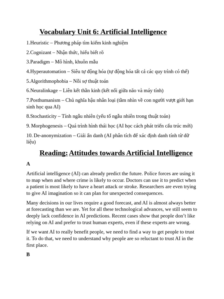 Vocabulary Unit 6_ Nguyen Quang Anh | PDF | Artificial Intelligence ...