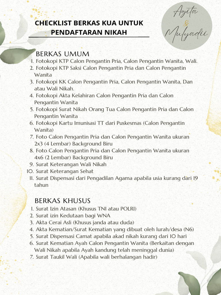 Checklist Berkas KUA Agita&Mulyadi | PDF