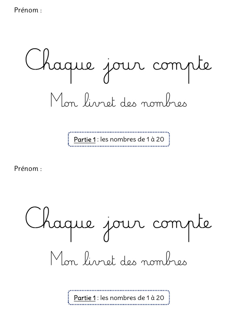 Livret des Nombres de 1 à 20 | PDF