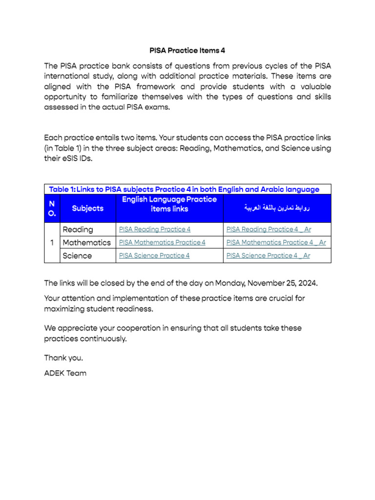 PISA Practice Items_4 | PDF