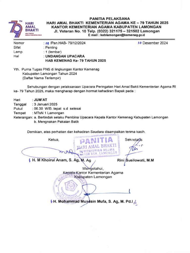 Undangan Purna Tugas Upacara HAB | PDF