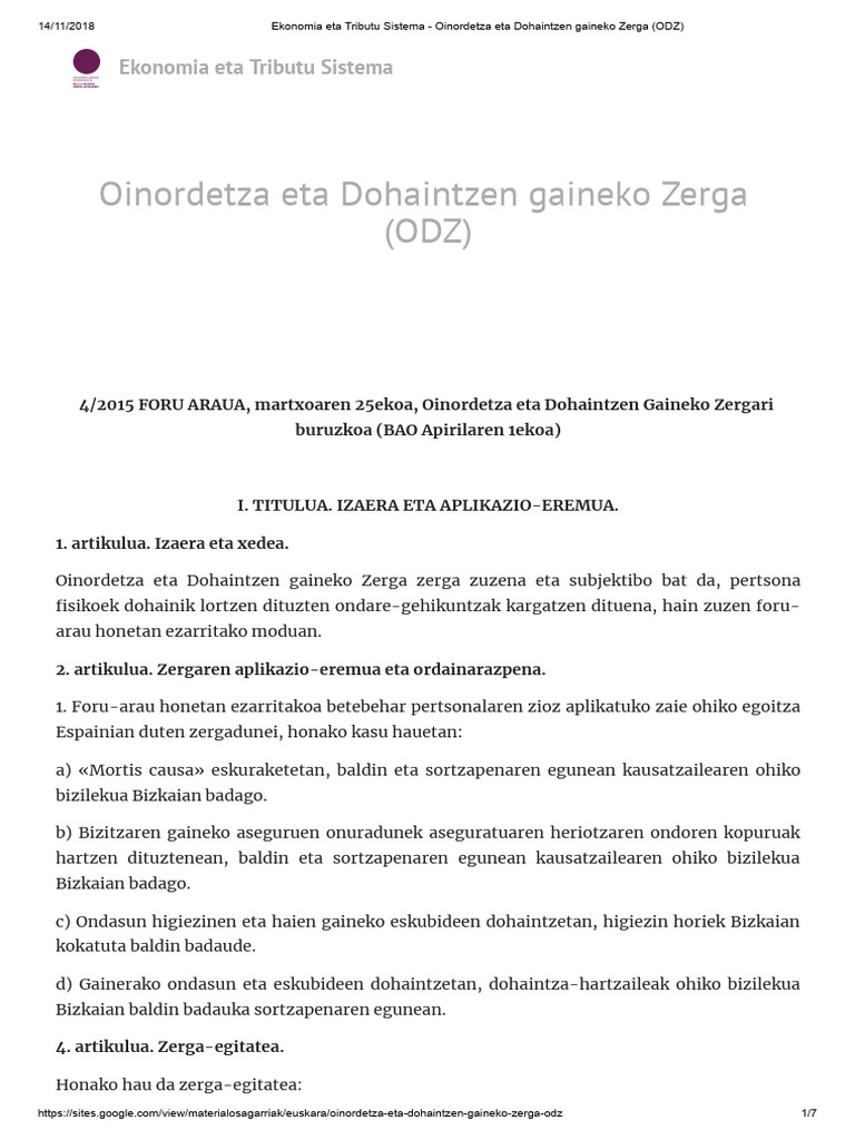 Ekonomia Eta Tributu Sistema - Oinordetza Eta Dohaintzen Gaineko Zerga ...