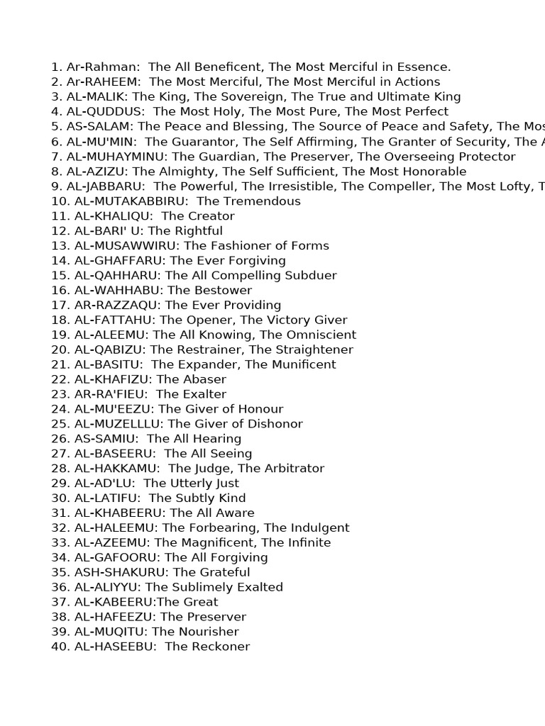 99 Names of Allah Explained | PDF | Theology | Religious Belief And ...