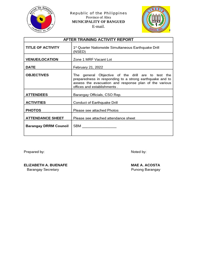 Post Activity Report of Drills Conducted | PDF