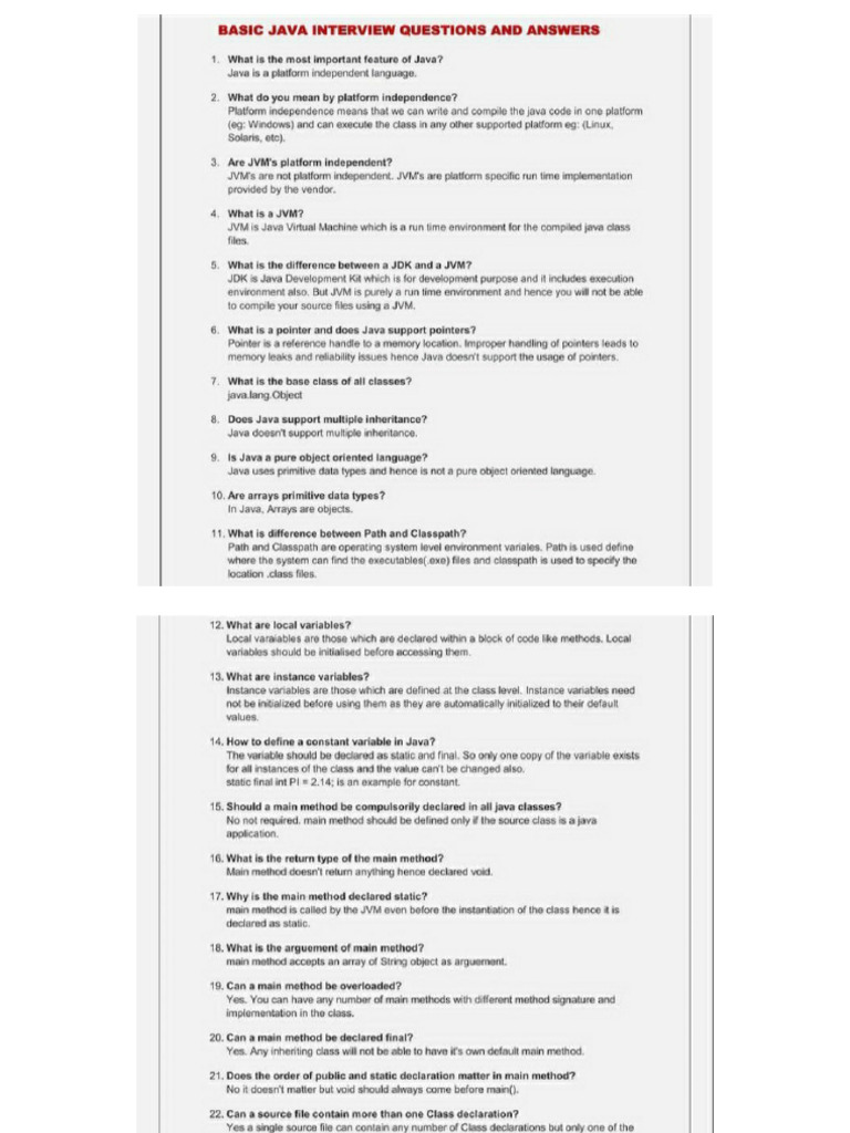 Basic Java Interview Questions and Answers | PDF