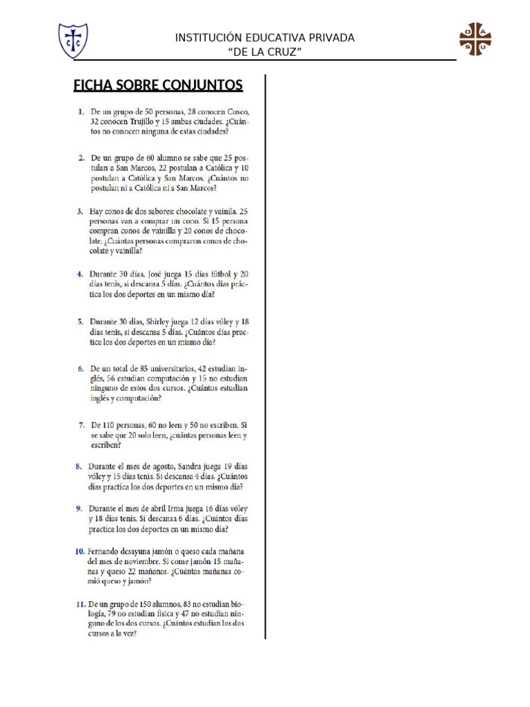 FICHA SOBRE CONJUNTOS 2DO AÑO SEC | PDF