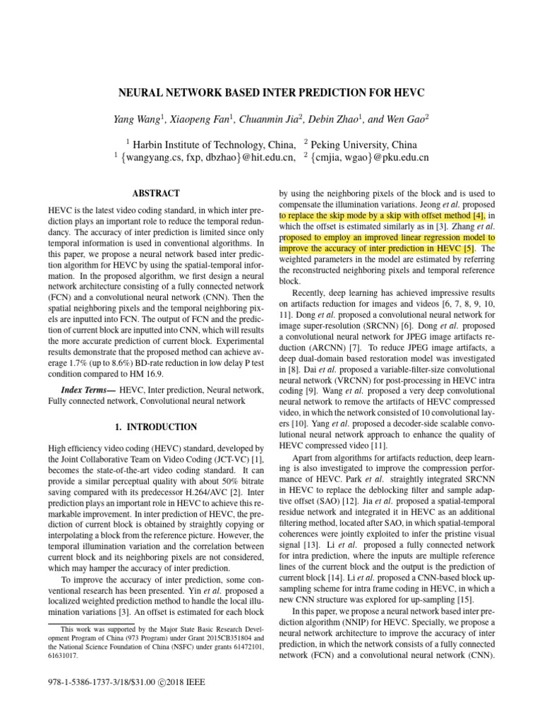 Neural Network Based Inter Prediction For HEVC | PDF | Artificial ...