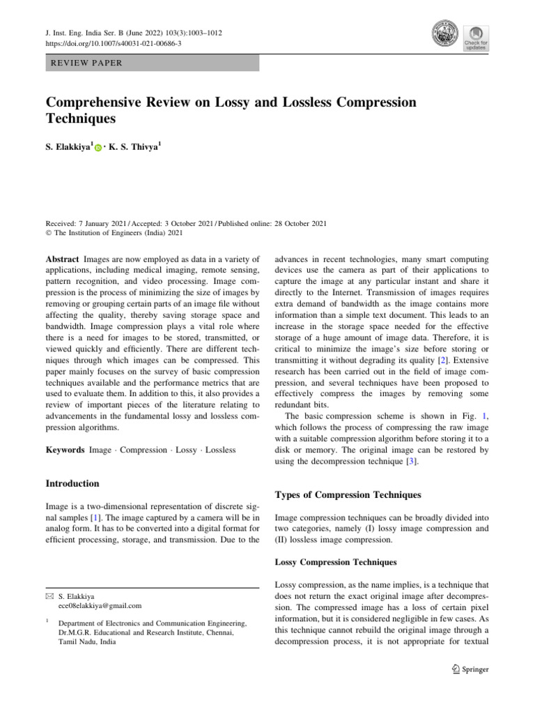 Comprehensive Review On Lossy and Lossless Compression Techniques | PDF | Data Compression | Wavelet