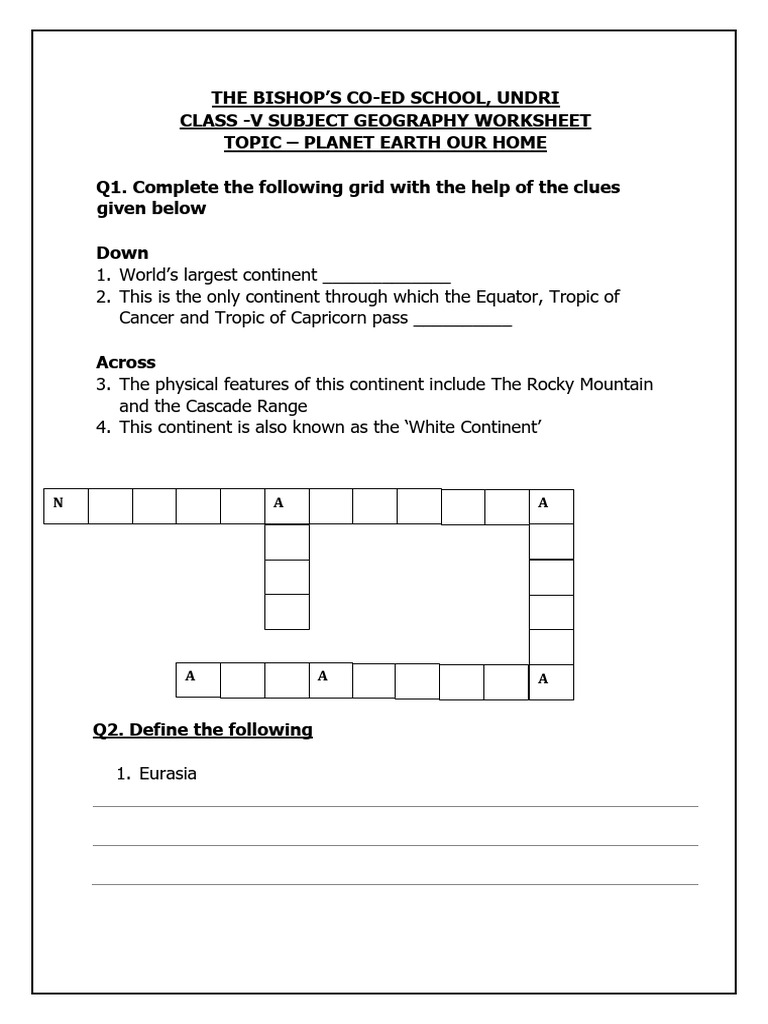 Grade 5 Geography Worksheet | PDF