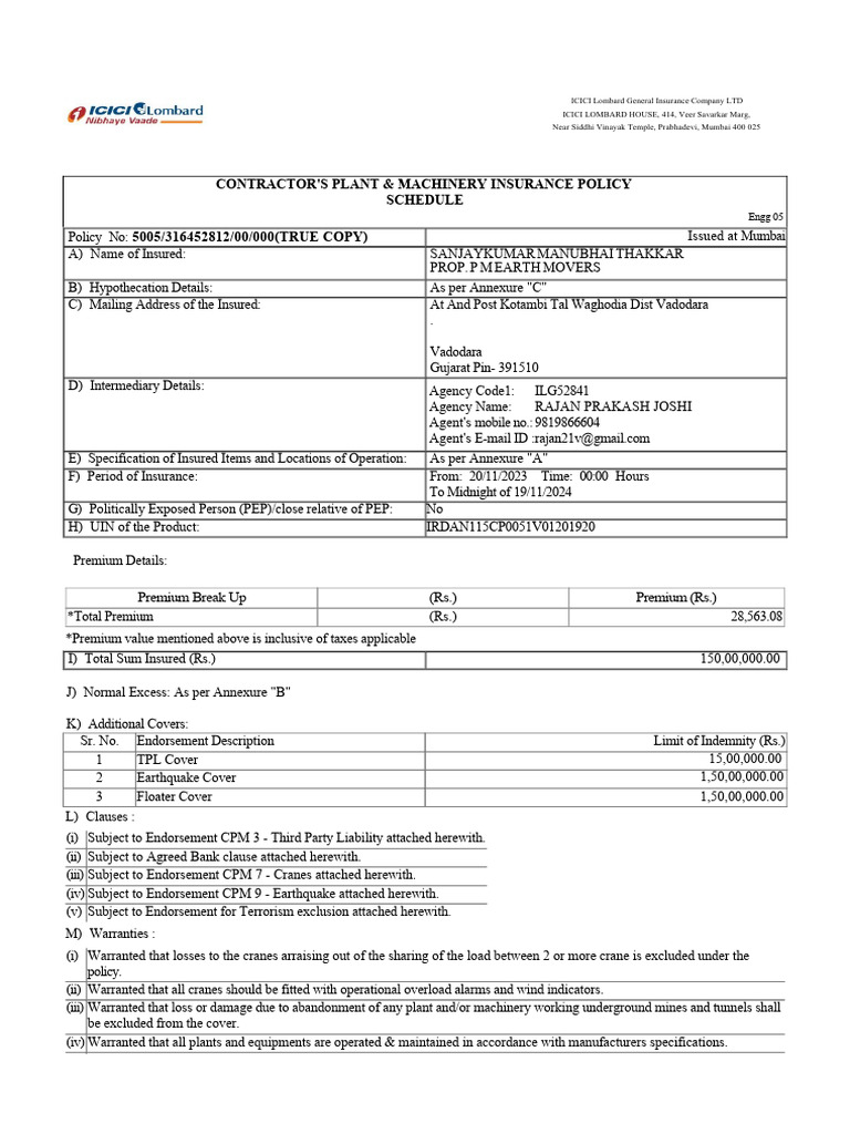 Insurance Sanjay Thakker | PDF | Insurance | Indemnity Insurance Sanjay Thakker | PDF | Insurance | Indemnity