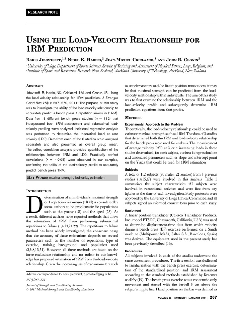 Using The Load Velocity Relationship For 1RM.38 | PDF | Regression ...
