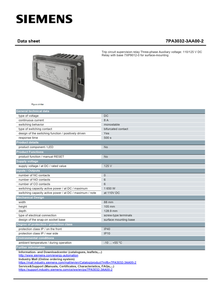 7PA30323AA002 Datasheet en | PDF | Switch | Relay