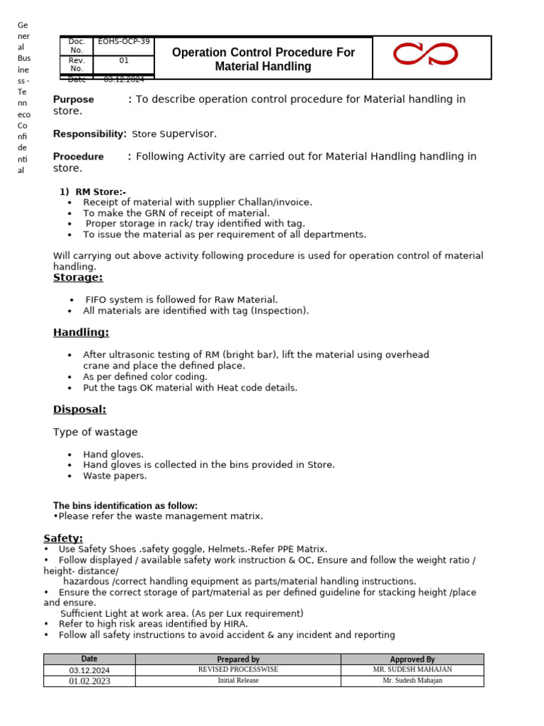 03. Material Handling OCP | PDF | Waste | Personal Protective Equipment