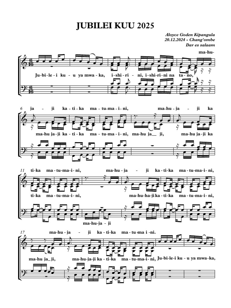 JUBILEI KUU 2025 - BY ALOYCE G KIPANGULA Full Score | PDF
