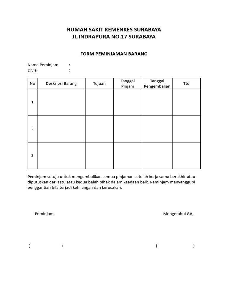 Form Peminjaman Barang | PDF