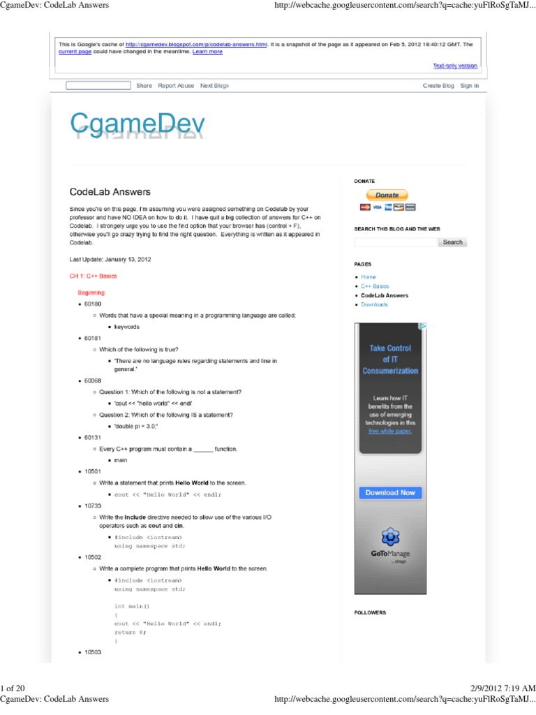 CgameDev - CodeLab Answers | PDF | Parameter (Computer Programming ...