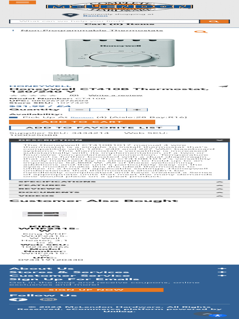 Honeywell CT410B Thermostat, 120240 V Honeywell | PDF | Thermostat