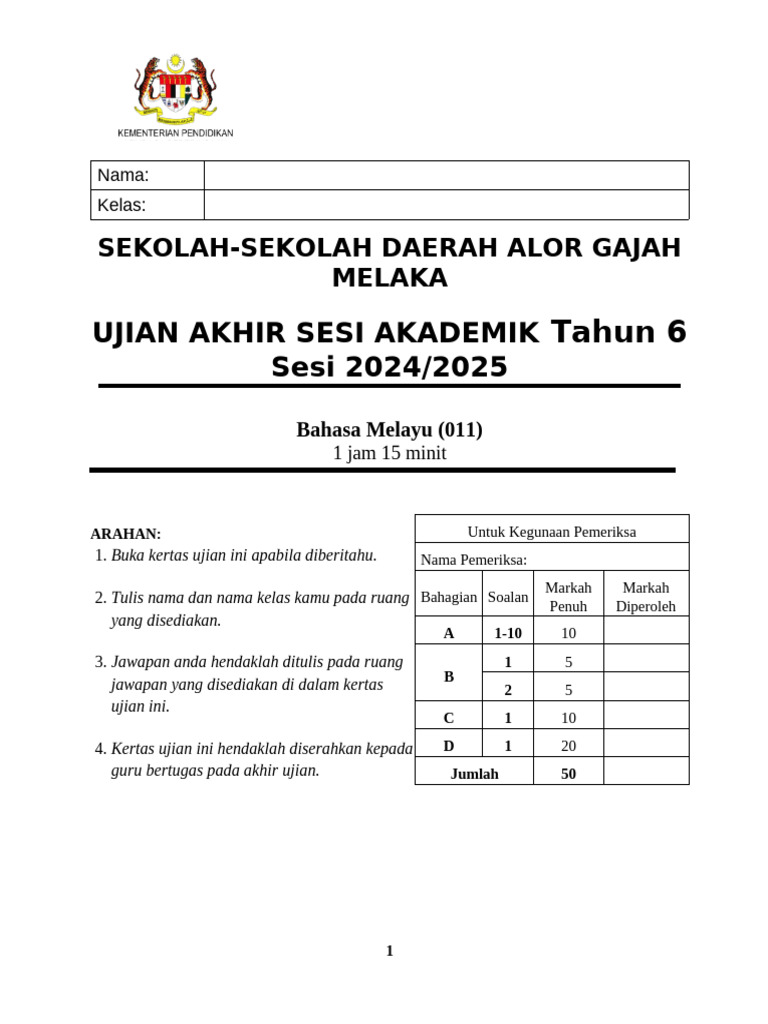 08 Tapak Instrumen Uasa BM TH 6 | PDF