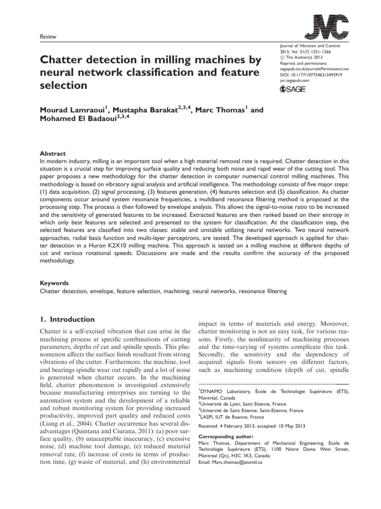 Chatter Detection in Milling Machines By | PDF | Algorithms | Applied Mathematics