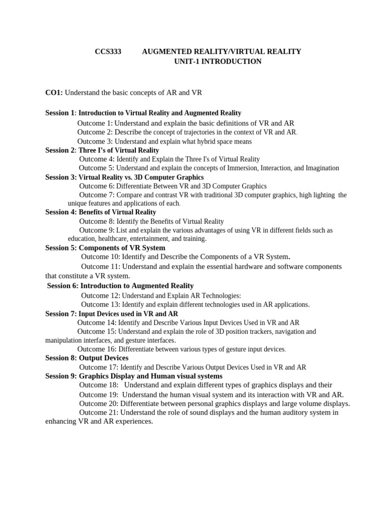 Session Outcome For C | PDF | Augmented Reality | Virtual Reality
