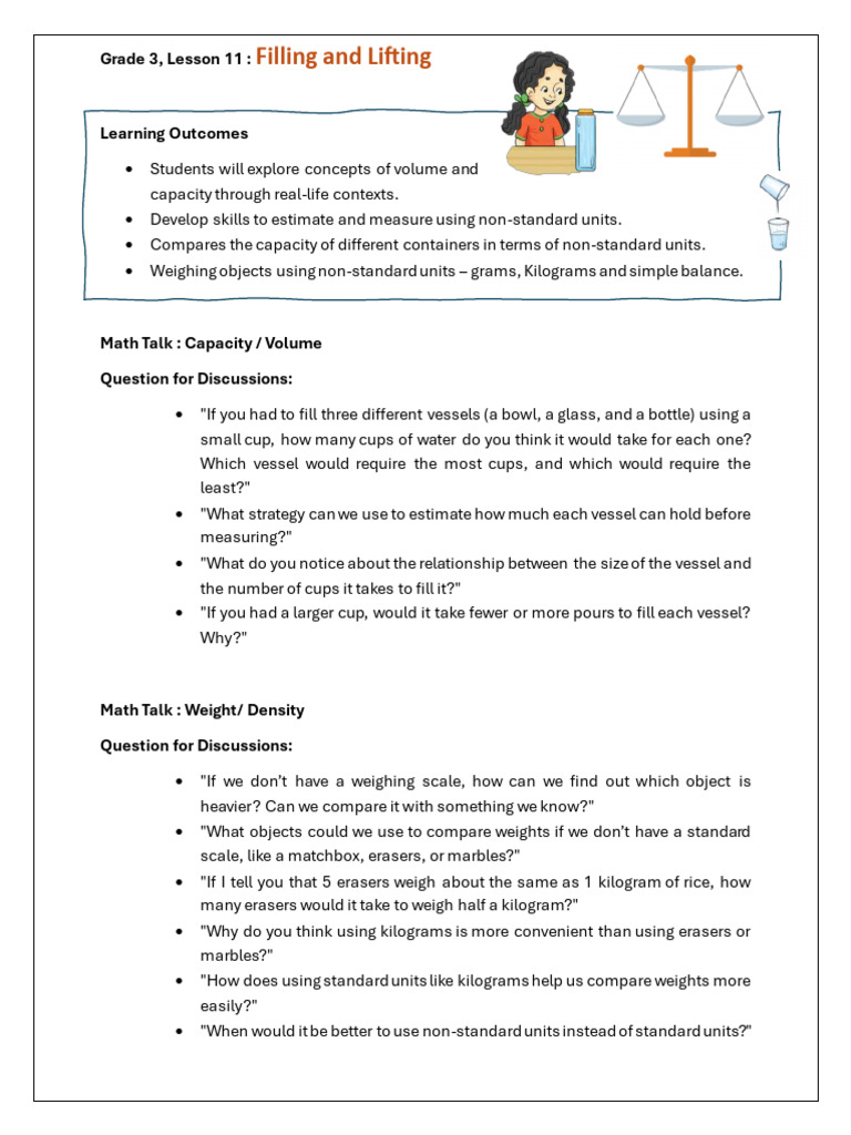 Math G3 L11 Filling and Lifting | PDF | Weight | Kilogram