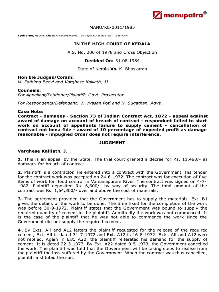State of Kerala Vs K Bhaskaran 31081984 KERHCk850011COM365079 | PDF ...