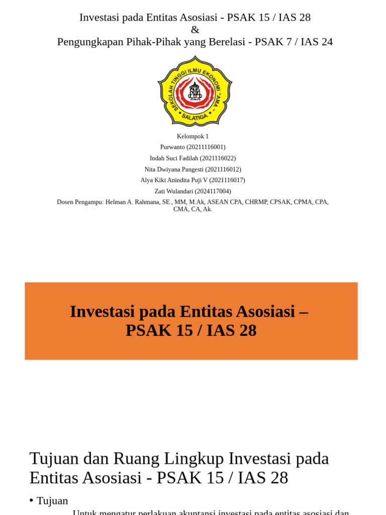 Investasi Entitas Asosiasi: PSAK 15 & 7 | PDF