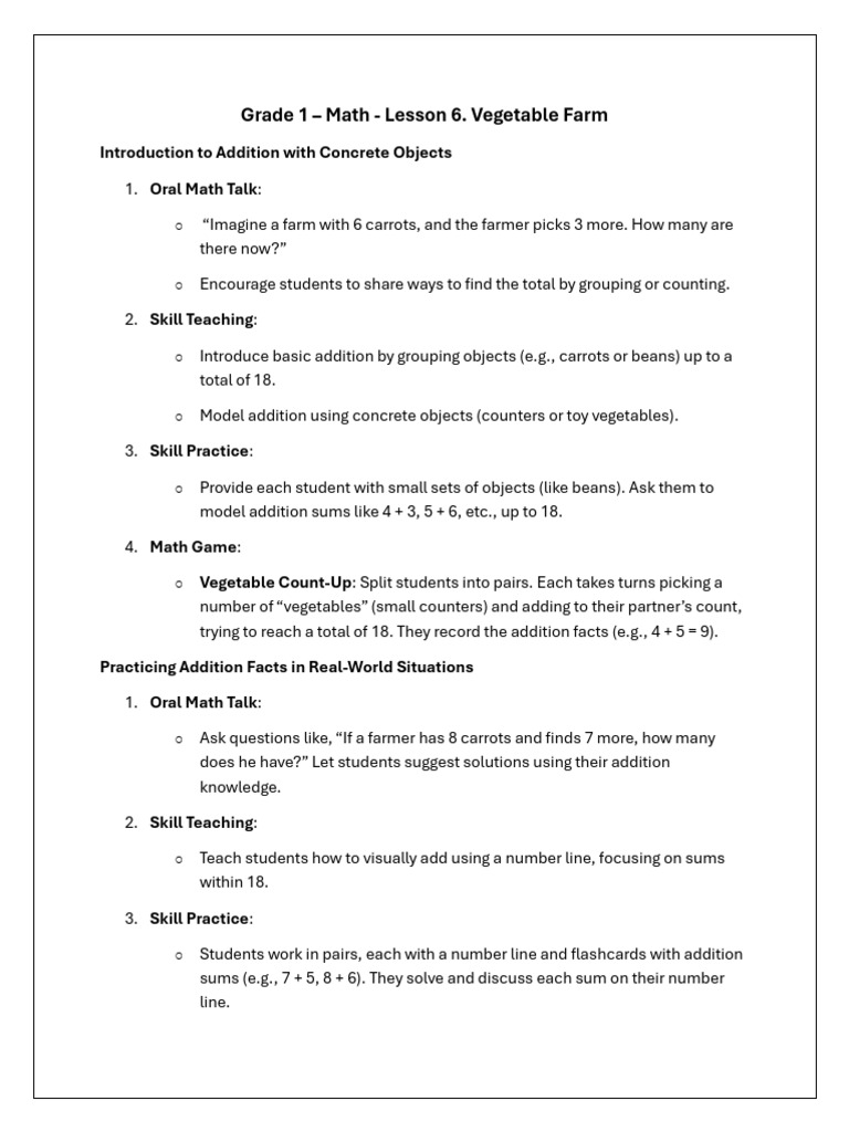 Grade 1_Term 2_L6 Vegetable farm LP WS | PDF | Subtraction | Mathematics