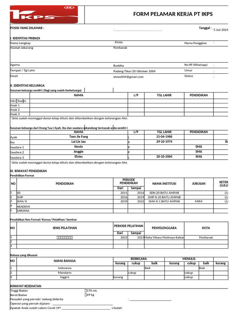 FORM PELAMAR KERJA PT IKPS edited | PDF