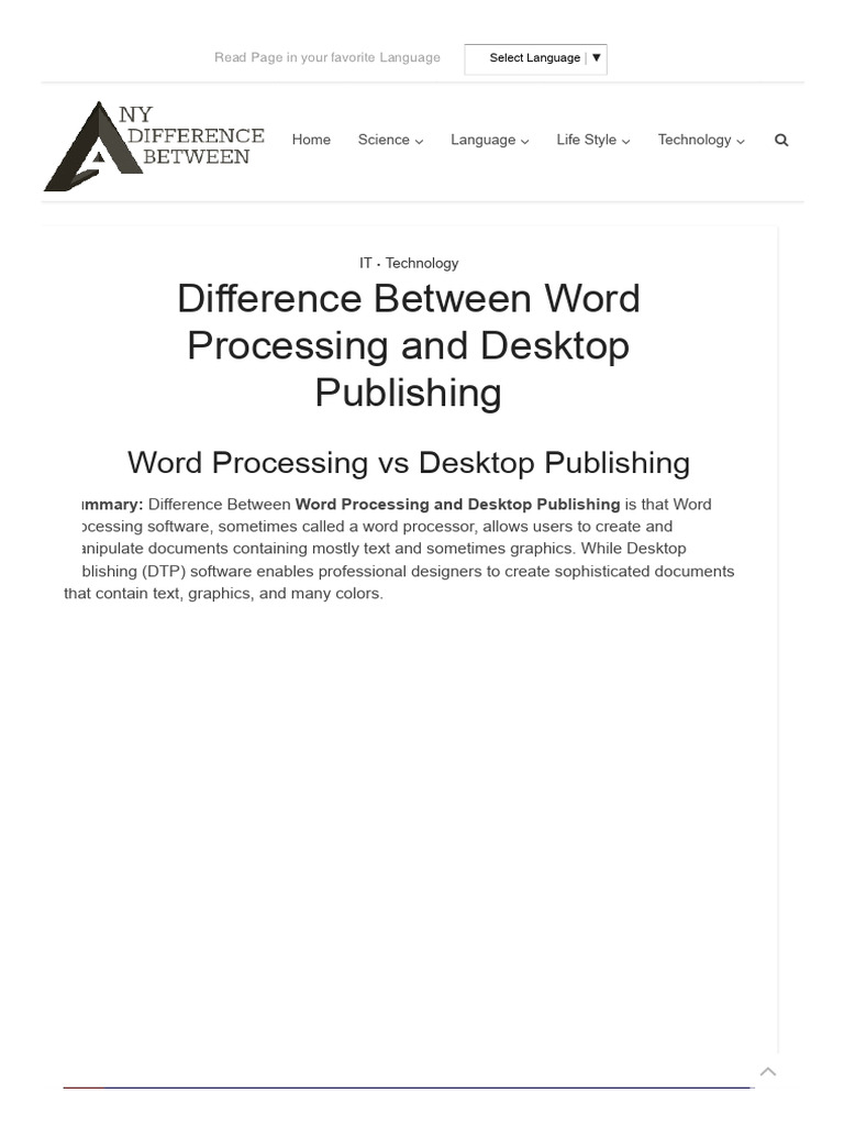Difference Between Word Processing and Desktop Publishing | PDF | Word Processor | Software