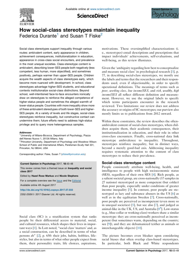 Durante És Fiske (2017) - Social Class Stereotypes | PDF | Stereotypes ...