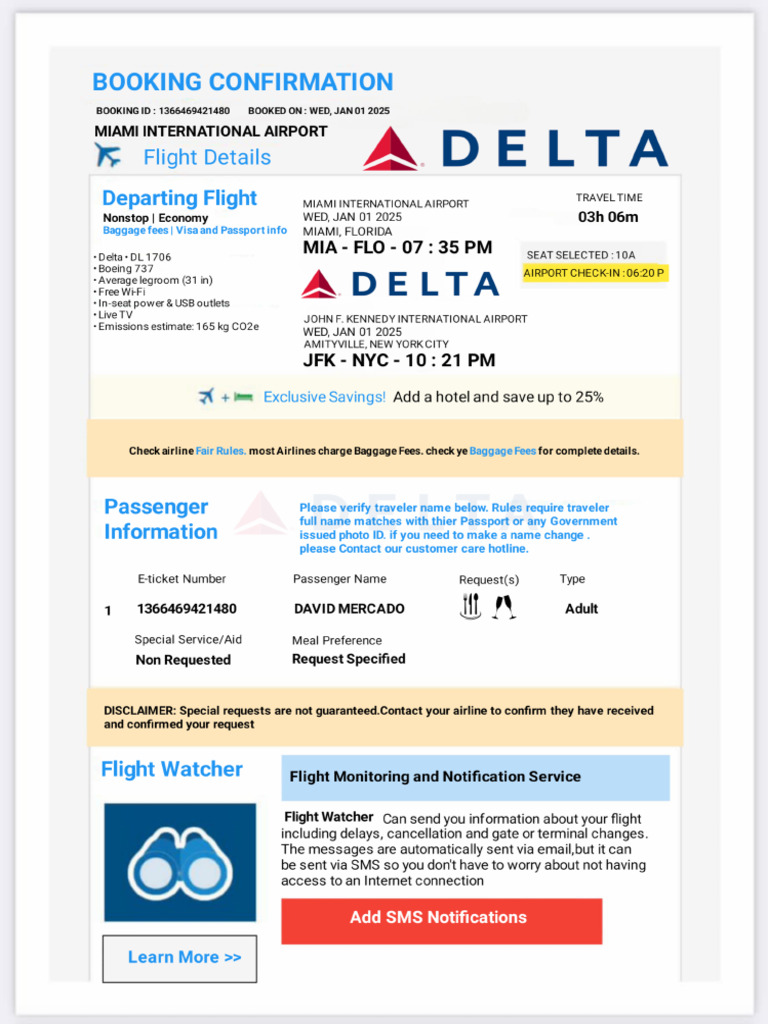 Delta Airlines Itinerary | PDF