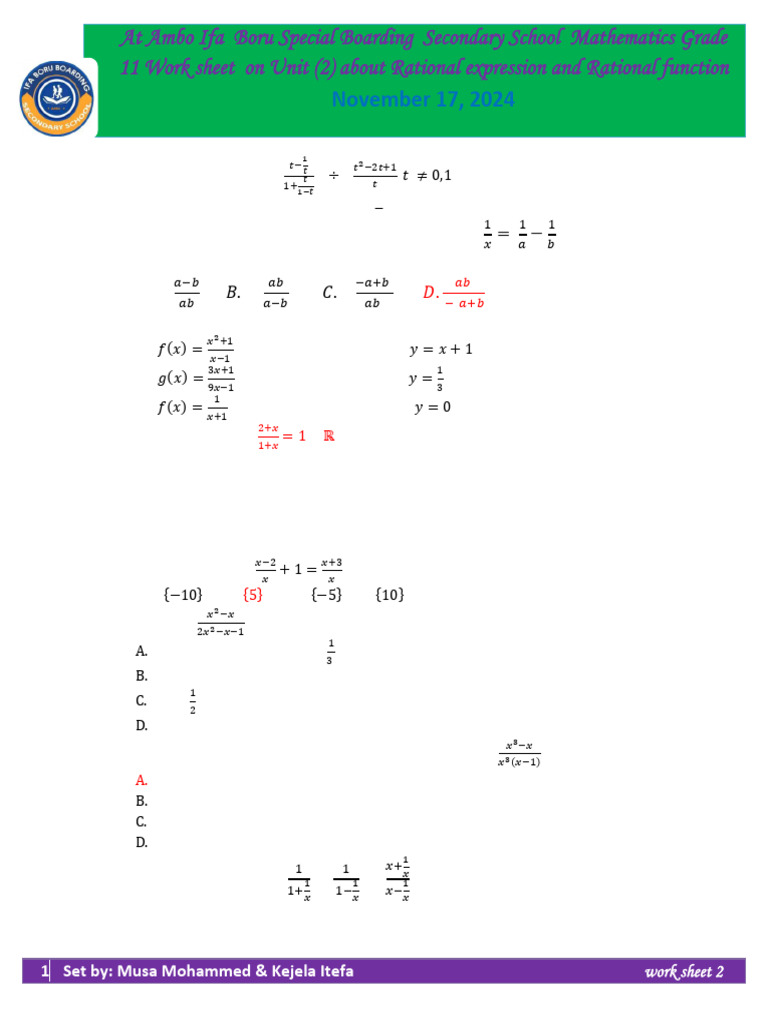 Work Sheet 2 With Corrected Answer | PDF | Asymptote | Function (Mathematics)