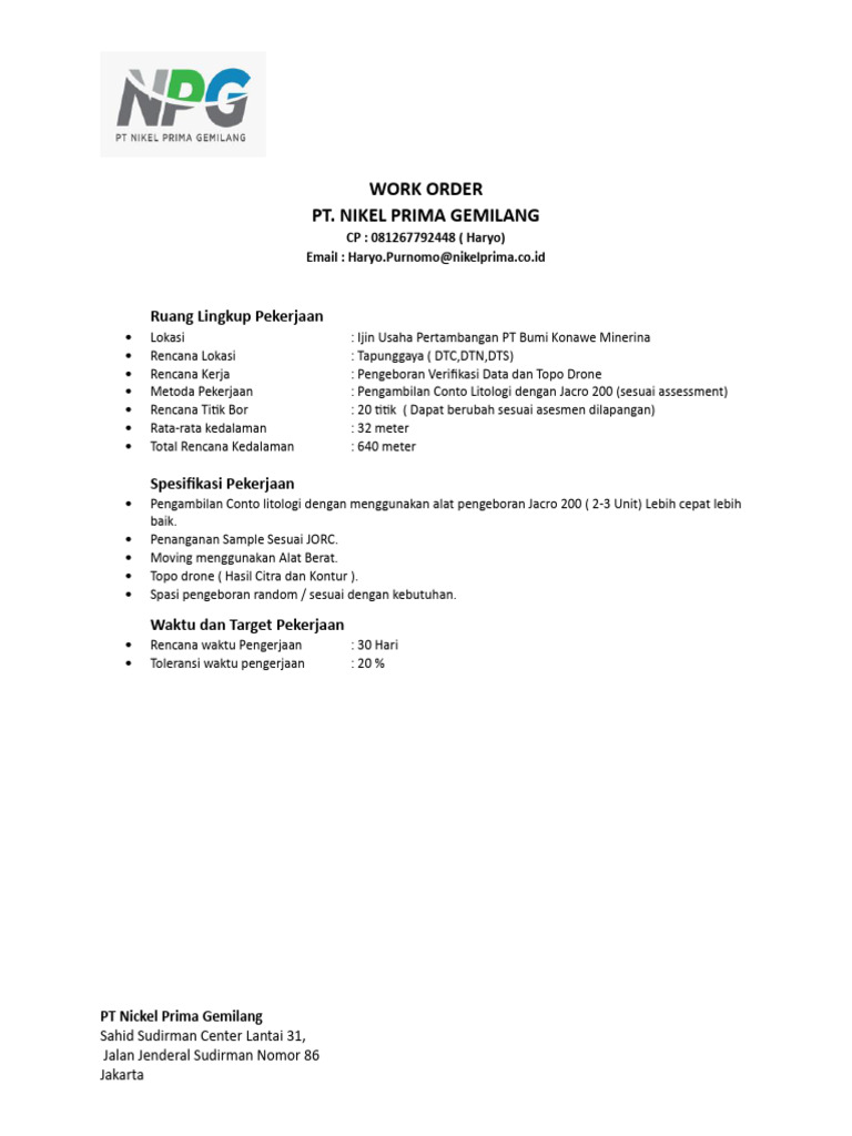 Work Order PT NPG (Bbe Group) | PDF