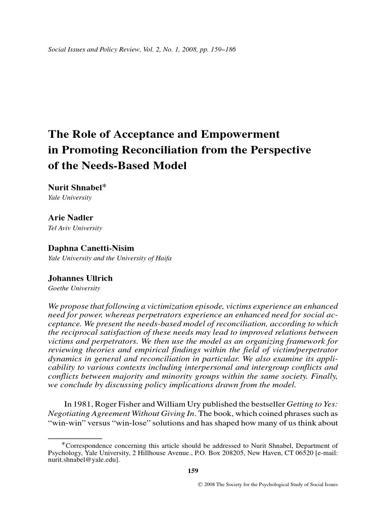 The Role of Acceptance and Empowerment in Promoting Reconciliation From ...