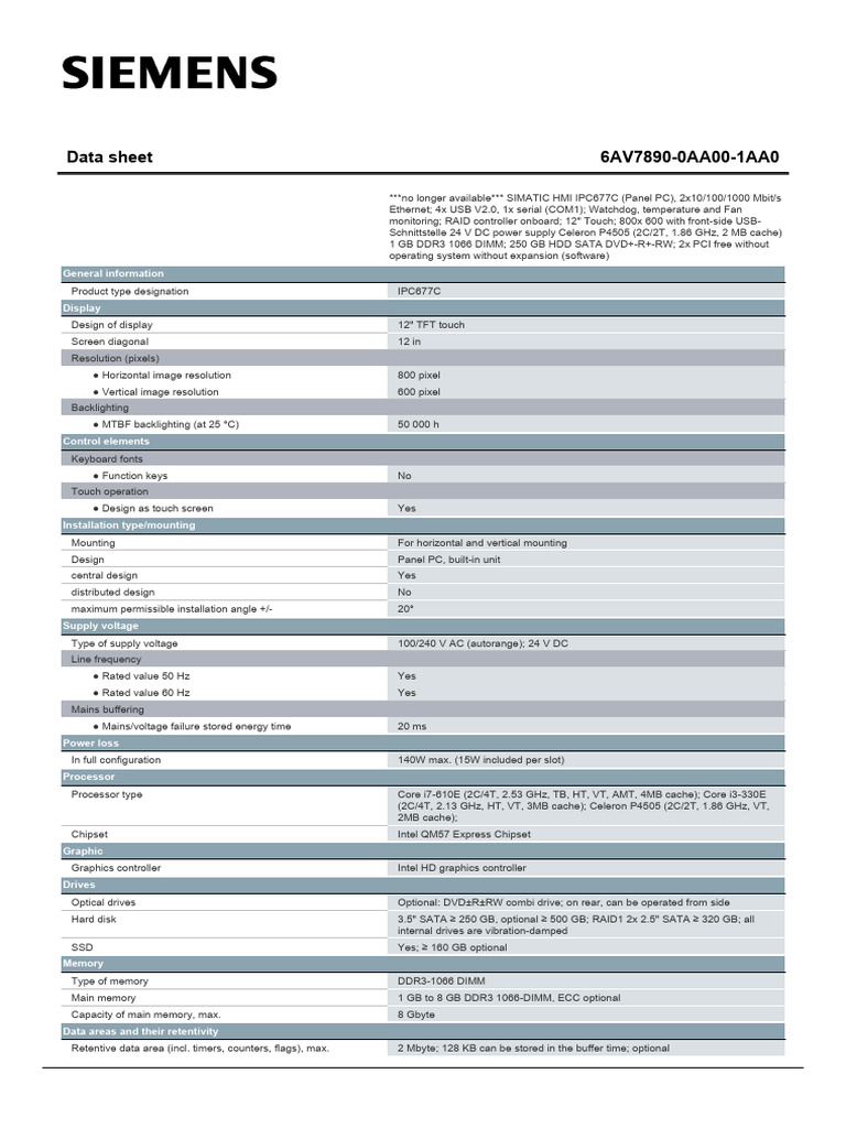 6AV78900AA001AA0 Datasheet en | PDF | Electromagnetic Interference | Computing