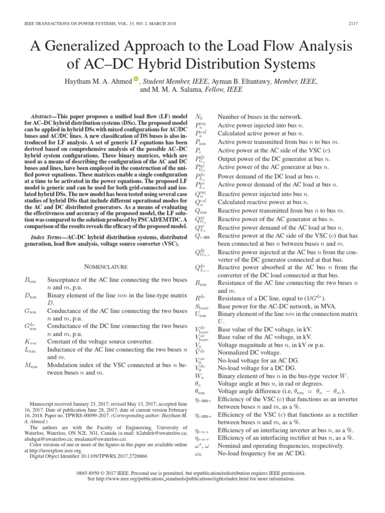 A Generalized Approach to the Load Flow Analysis of ACDC Hybrid ...