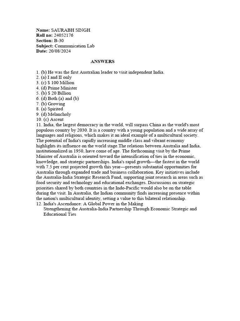 Saurabh Singh Communication Assignment 1 | PDF